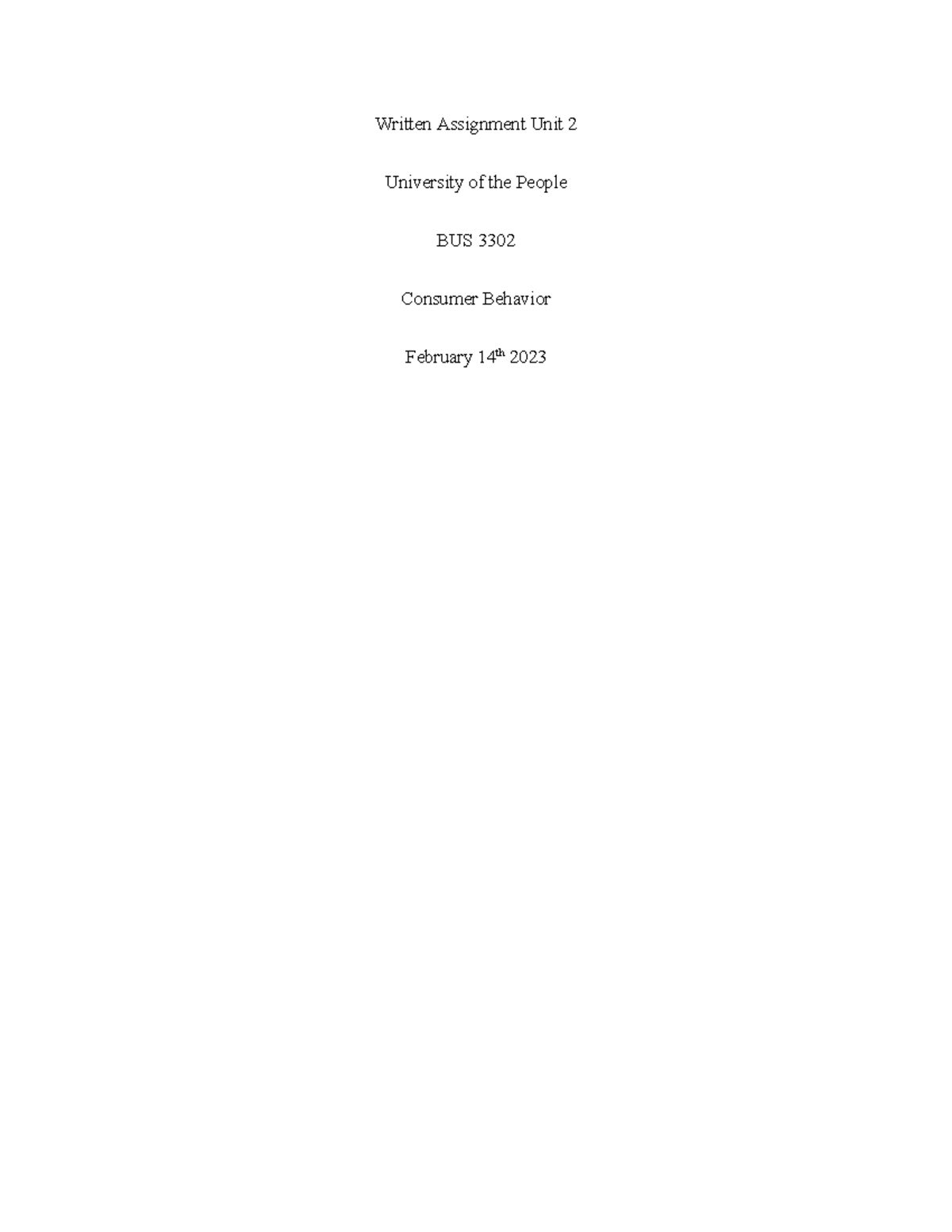BUS 3302 - Written Assignment Unit 2 - Written Assignment Unit 2 University of the People BUS ...