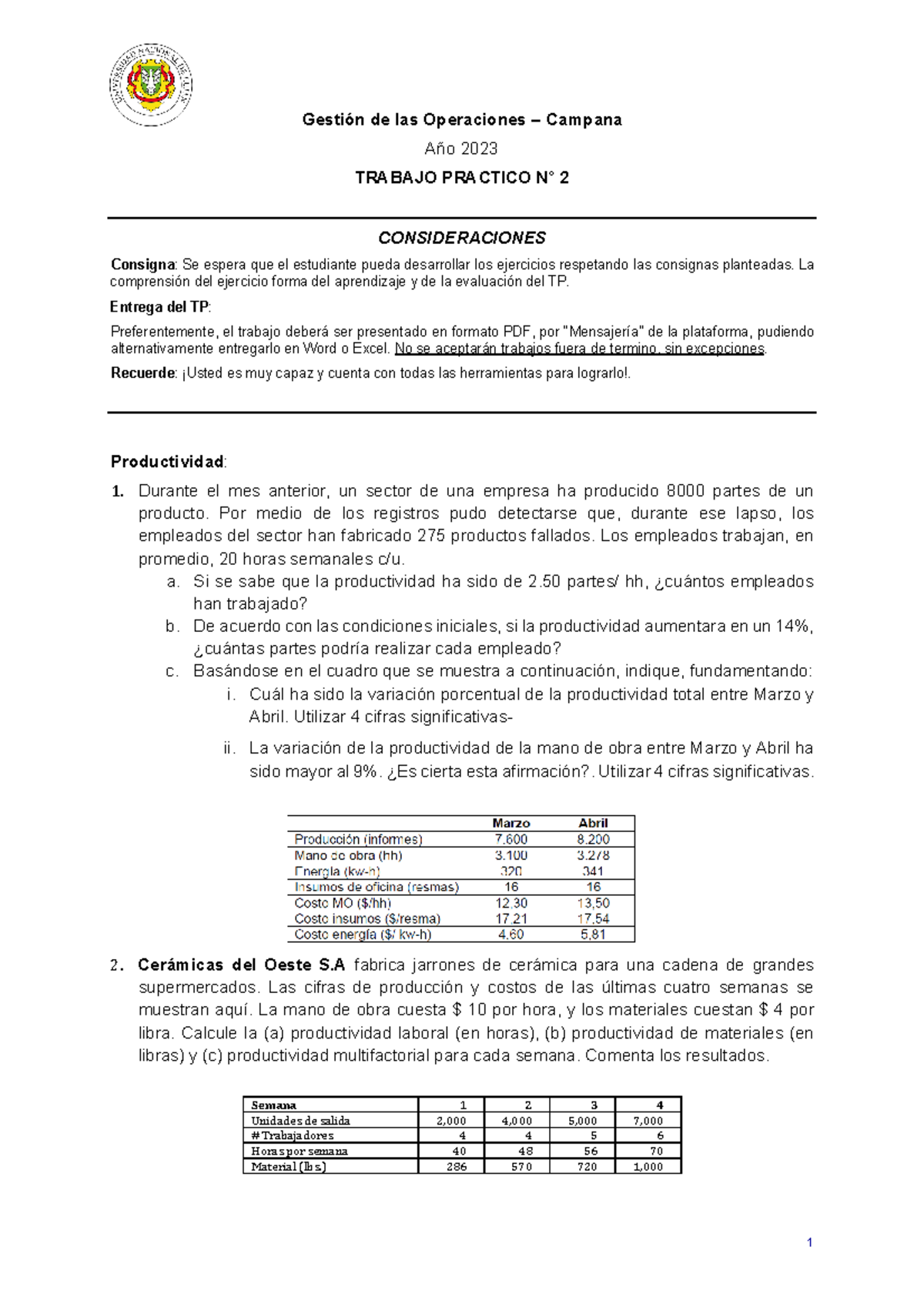 GO TP 02 - Campana - Trabajo practico 2 - Gestión de las Operaciones ...