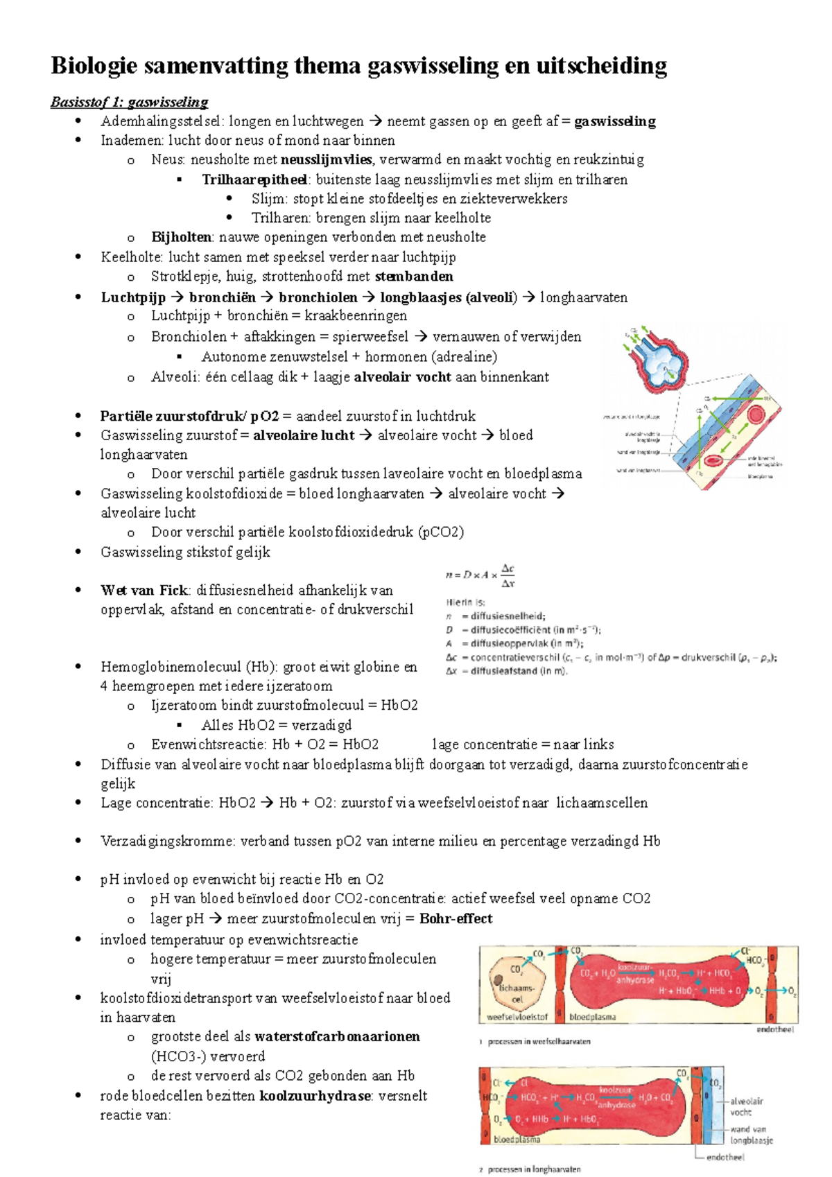 Biologie samenvatting thema gaswisseling - Studeersnel
