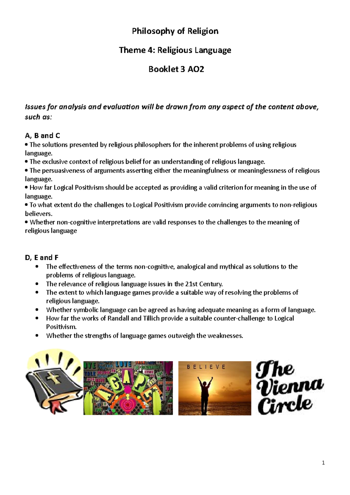 4 booklet 3 ao2 evaluation - Philosophy of Religion Theme 4: Religious ...