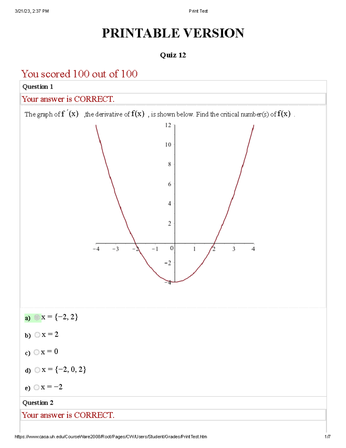 Quiz 12 - Quiz 12 - PRINTABLE VERSION Quiz 12 You scored 100 out of 100 ...