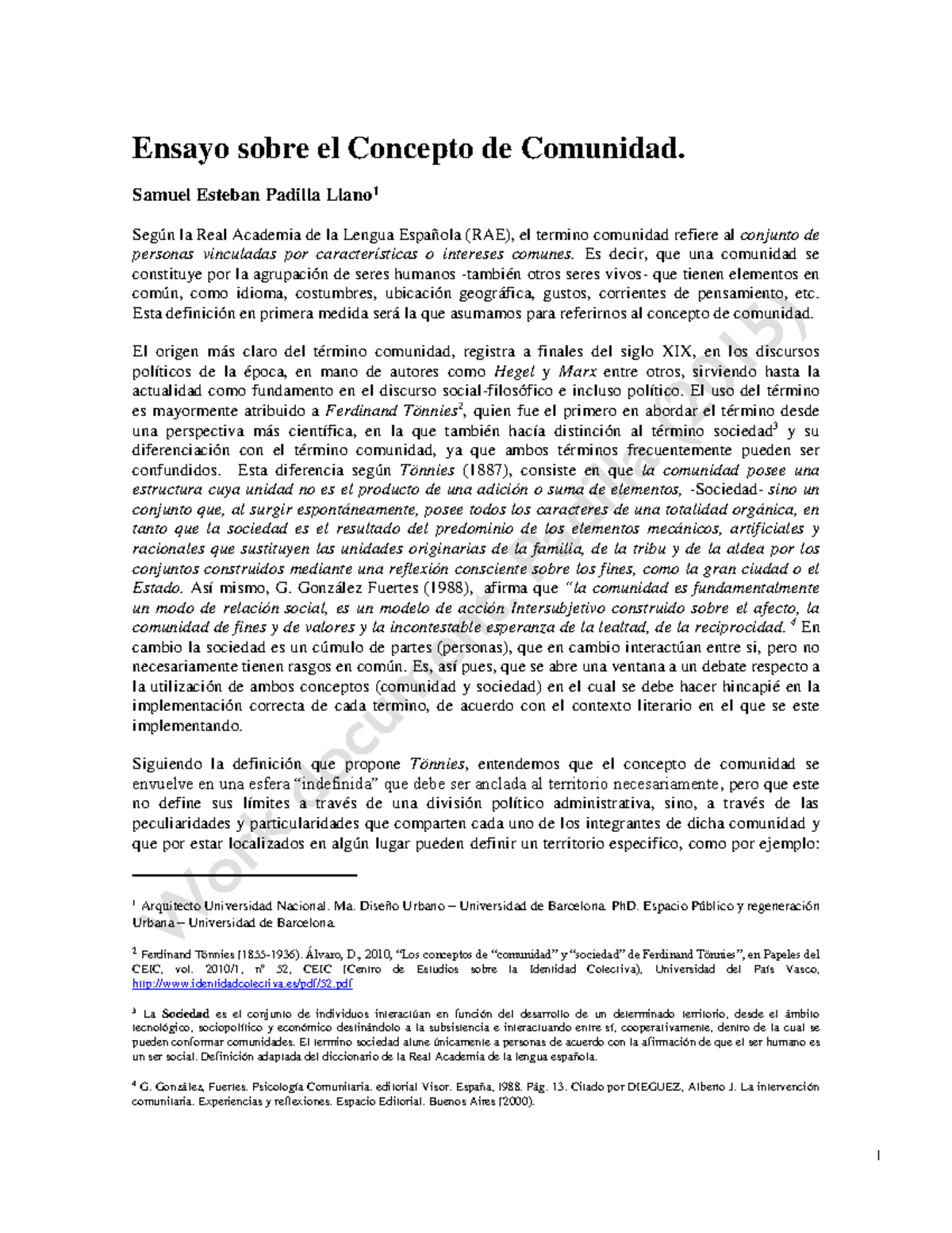 Ensayo sobre el Concepto de Comunidad - Samuel Esteban Padilla Llano 1 ...