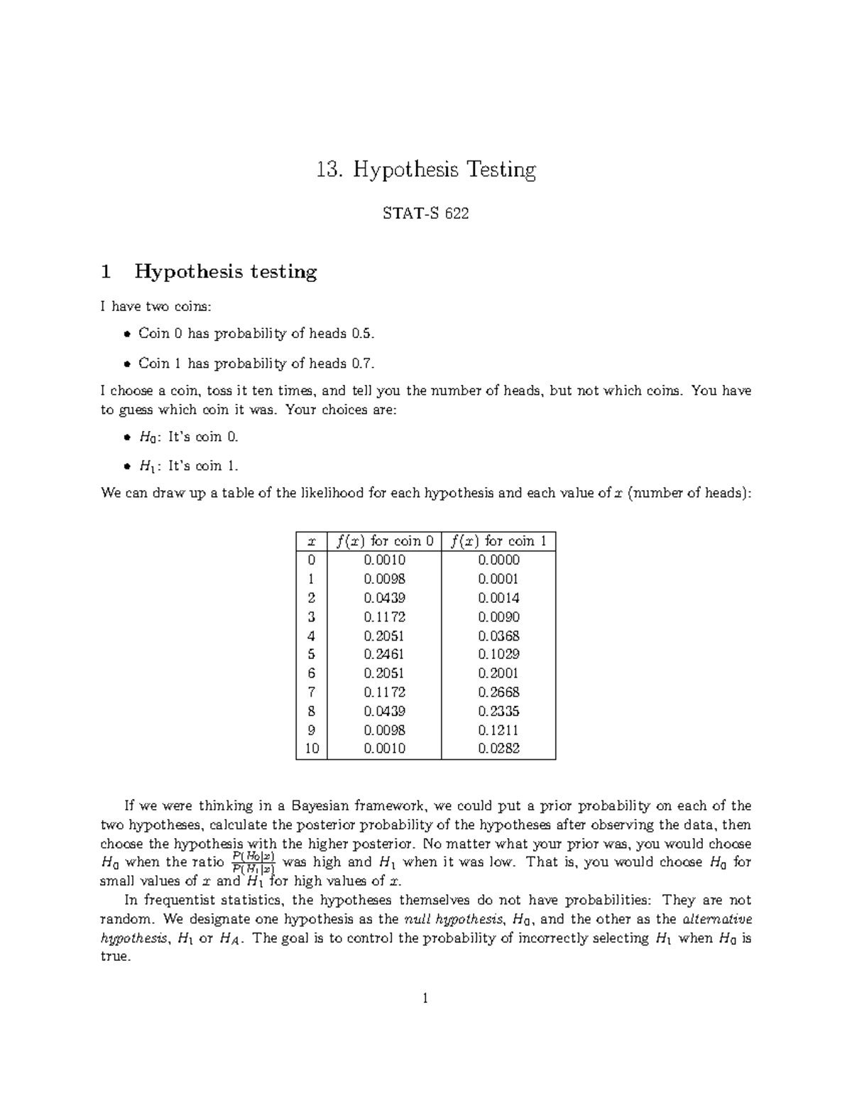 Lec 13 Testing - Lecture notes Lecture 1 - 13. Hypothesis Testing STAT ...