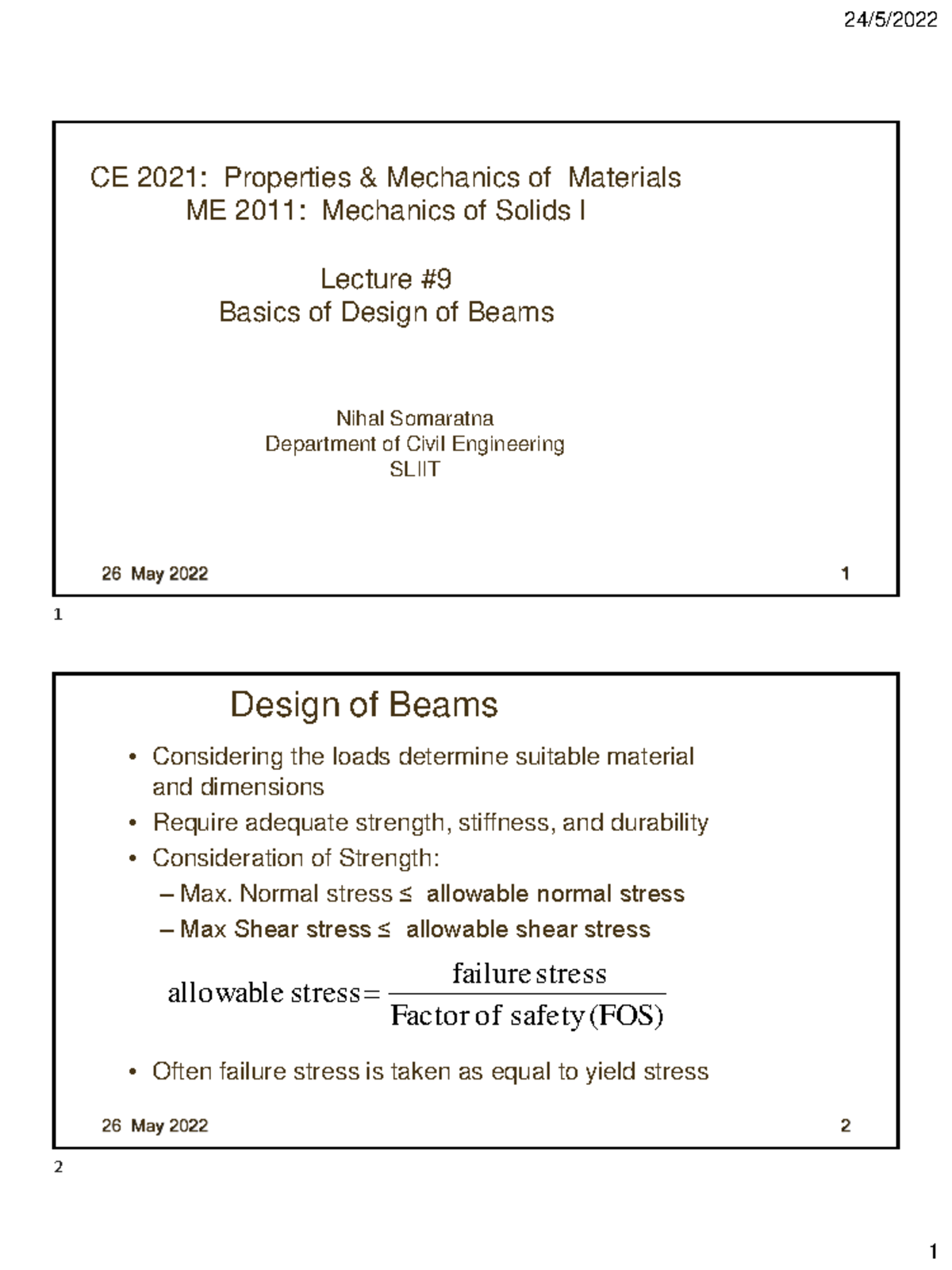 CE2021 ME2011 Basics of Design of Beams - CE 2021: Properties ...
