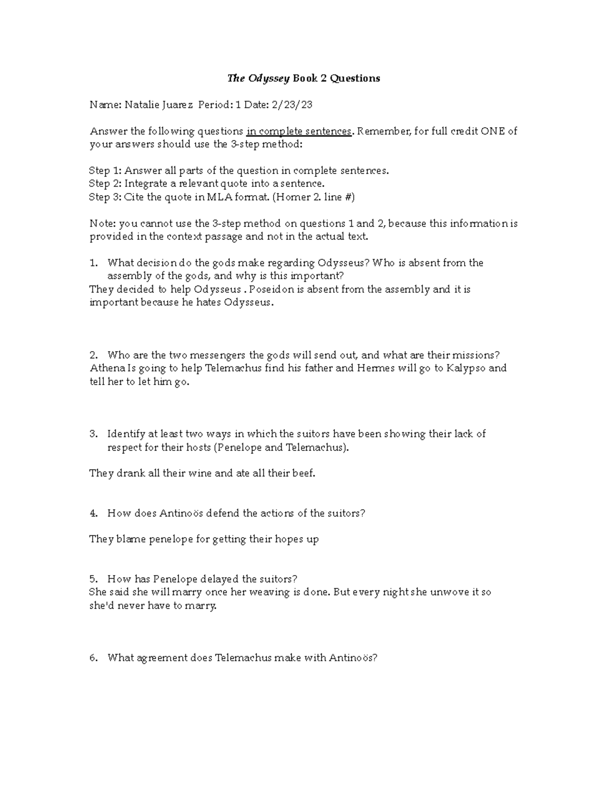 Natalie Juarez - Odyssey Book 2 Questions - The Odyssey Book 2 ...