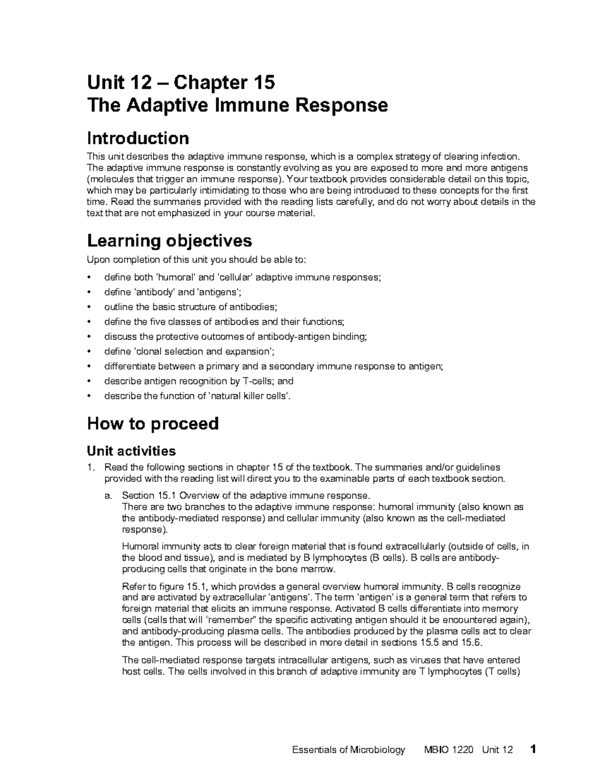 Unit12 9th ed - Essentials of Microbiology MBIO 1220 Unit 1 2 1 Unit 12 – Chapter 15 The ...