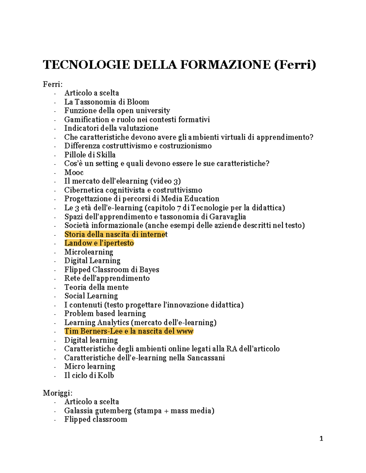 Domande E Risposte Tecnologie Della Formazione PROF. Ferri E Moriggi ...