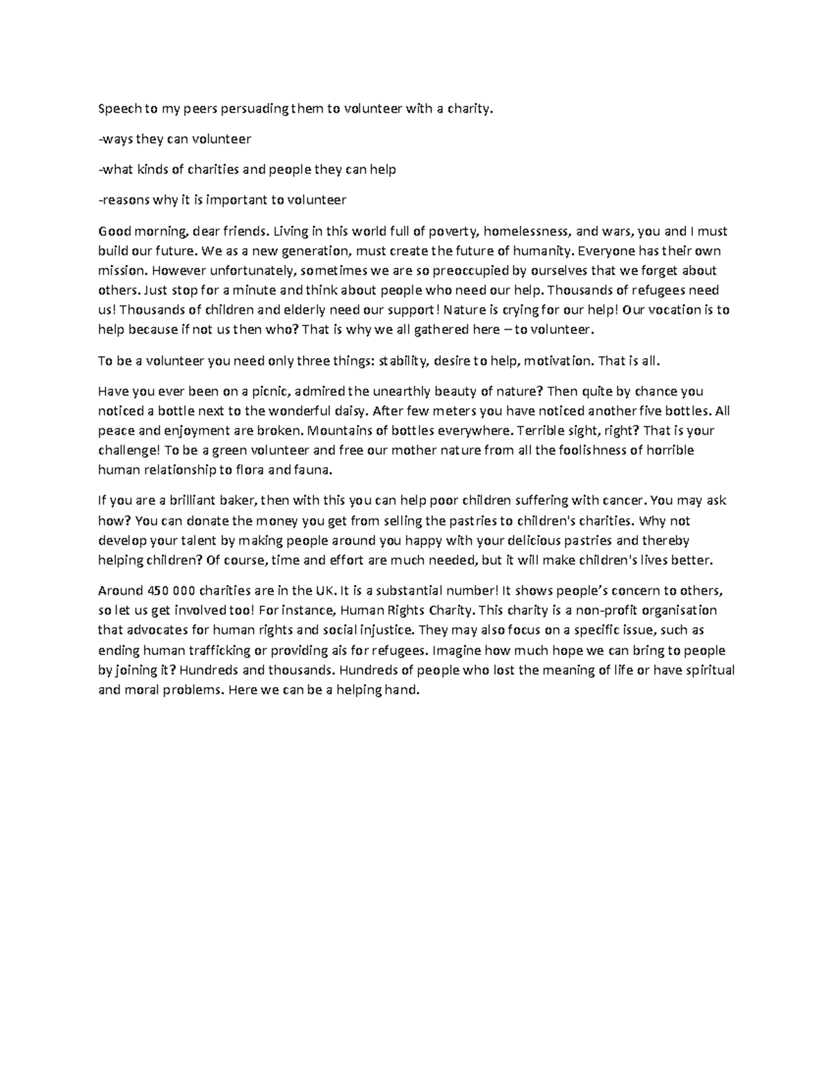 Speech - WORKED EXAMPLE - Speech to my peers persuading them to ...