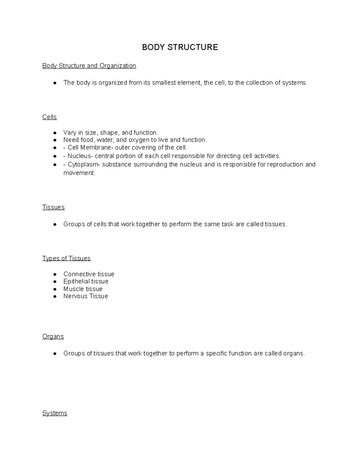 Medical Terminology II Notes 27 - BODY STRUCTURE Body Structure and ...