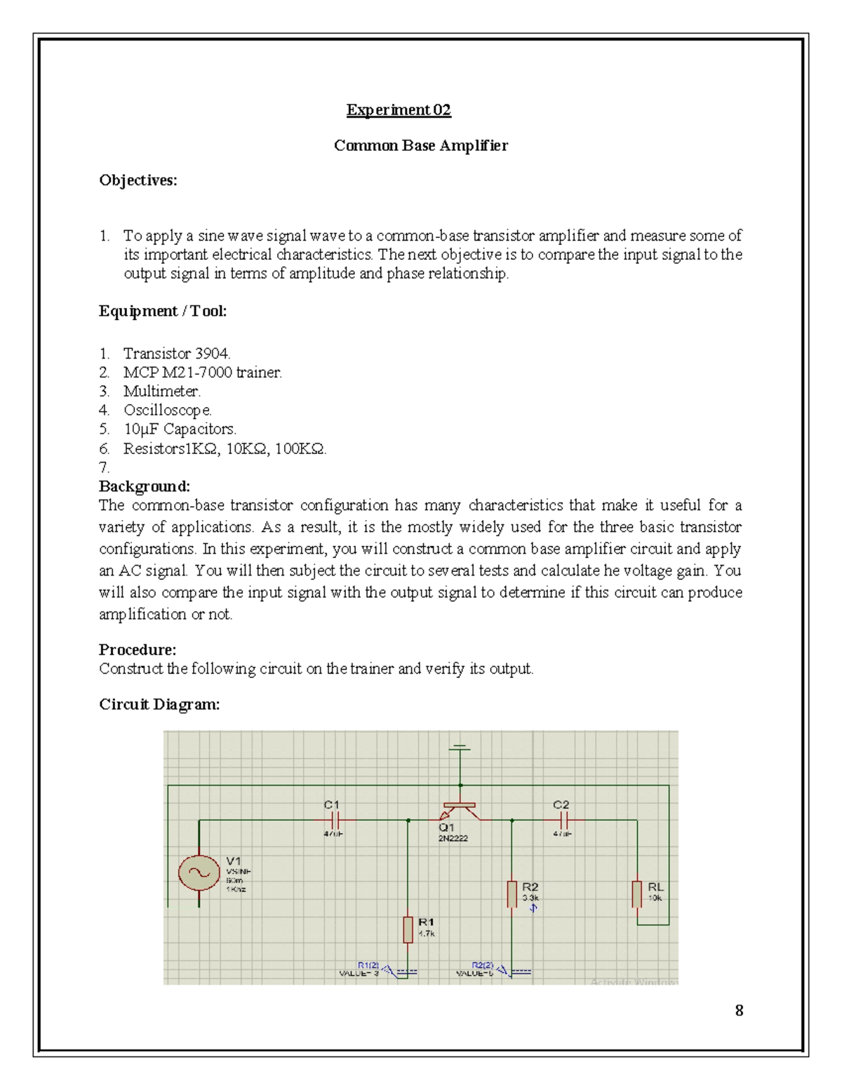 Common Base Amplifier Configuration Circuit - Experiment 02 Common Base ...
