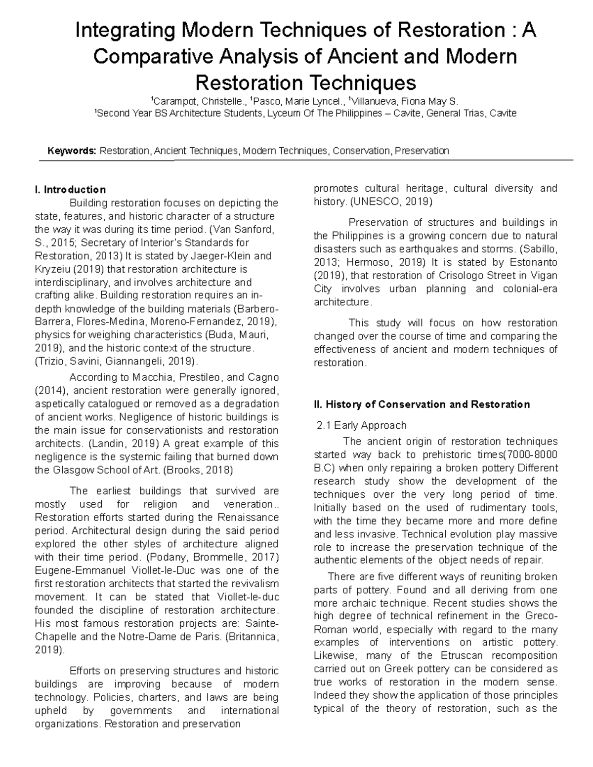 Integrading modern techniques of Restoration - I. Introduction Building ...