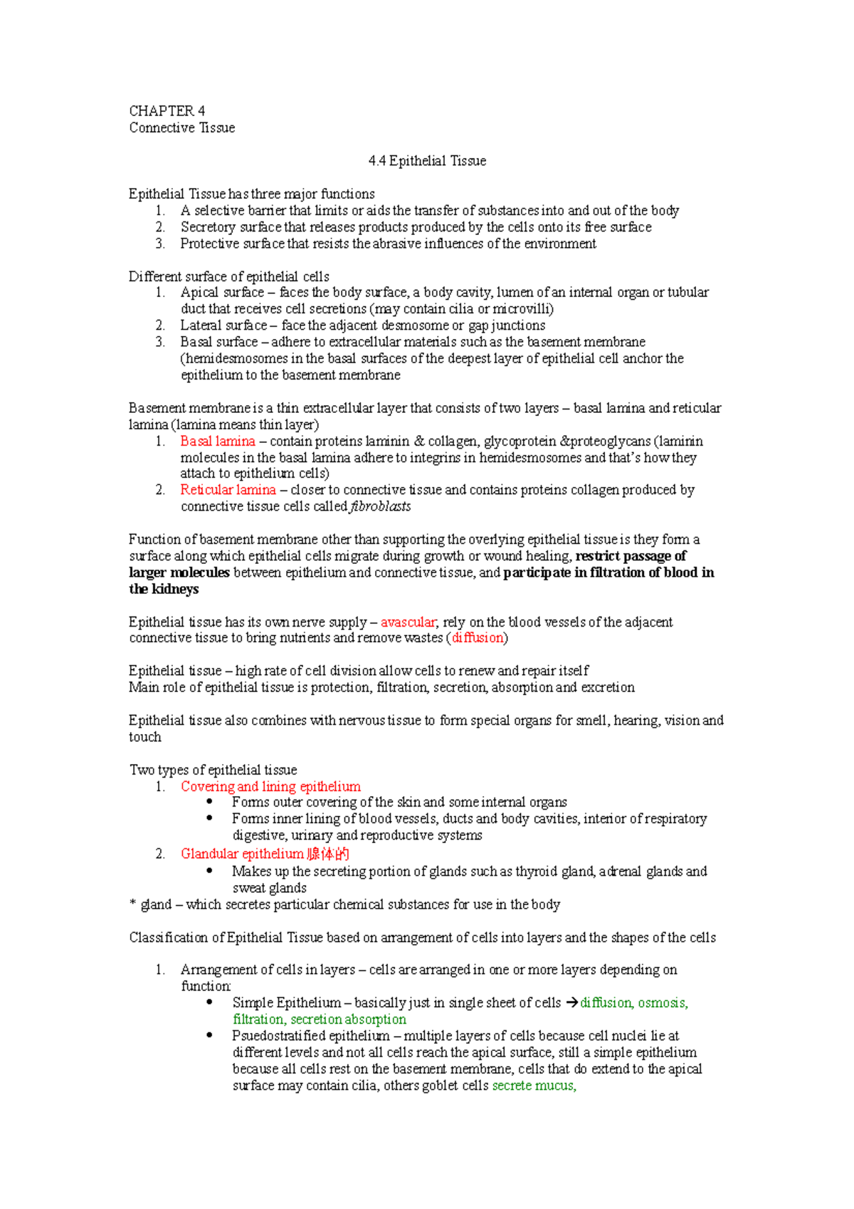 Chapter 4 A&P - tissue - CHAPTER 4 Connective Tissue 4 Epithelial ...