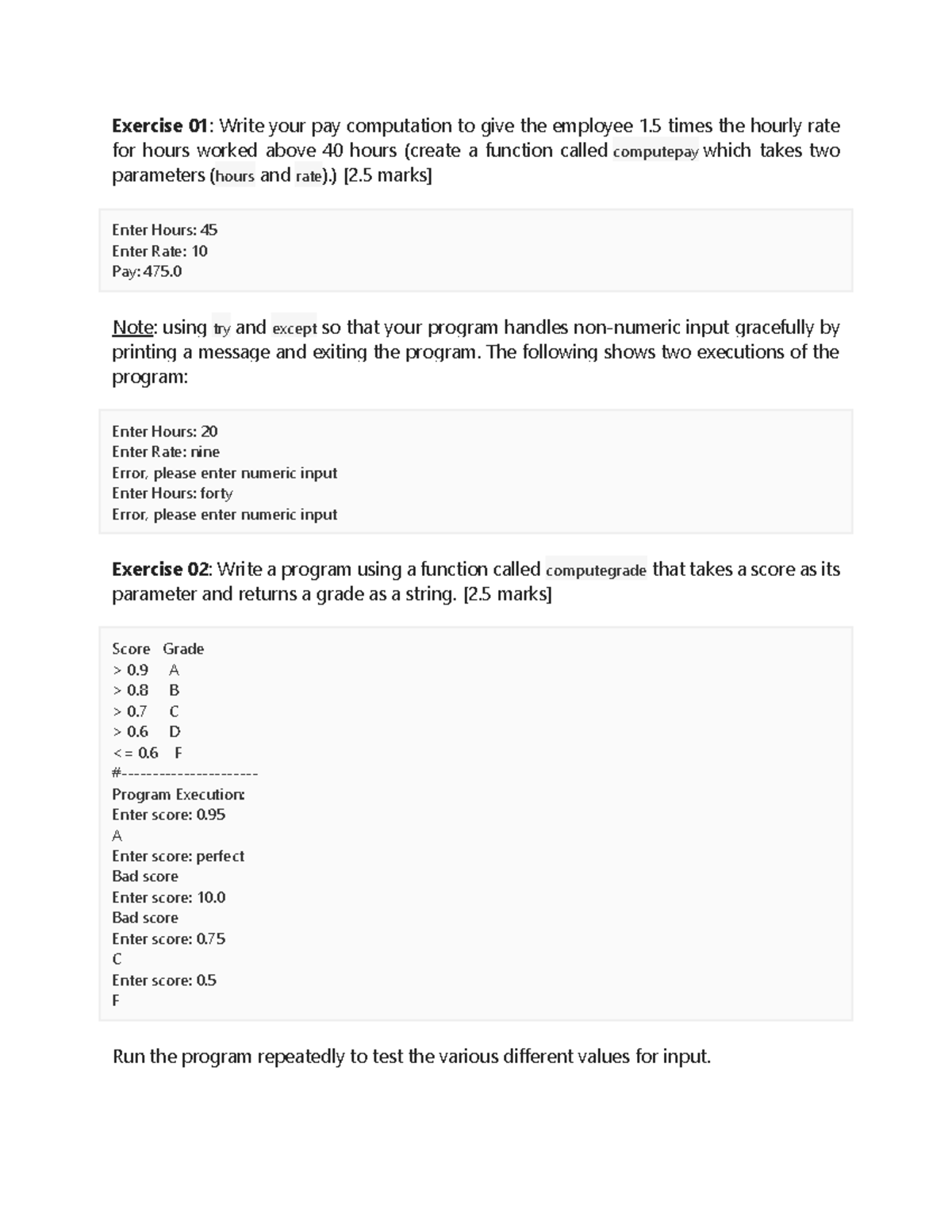 Ex 02 Function - Bài tập - Exercise 01 : Write your pay computation to ...