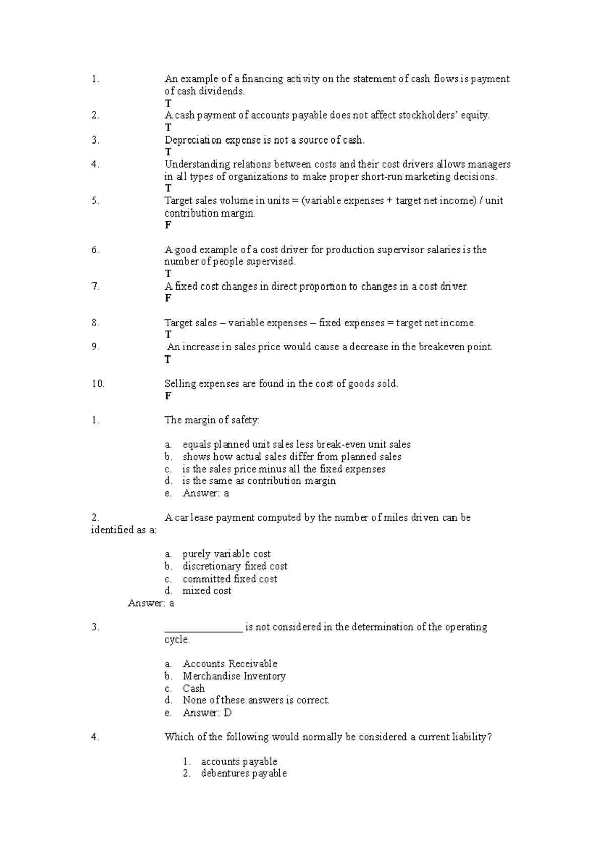 Test 3 answer - Test Bank - An example of a financing activity on the ...