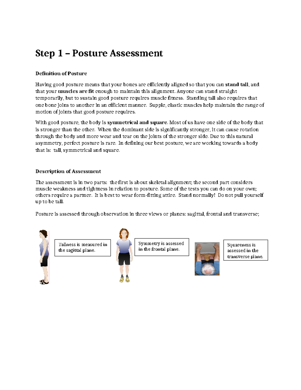 Posture Assessment 15% - Step 1 – Posture Assessment ####### Definition ...