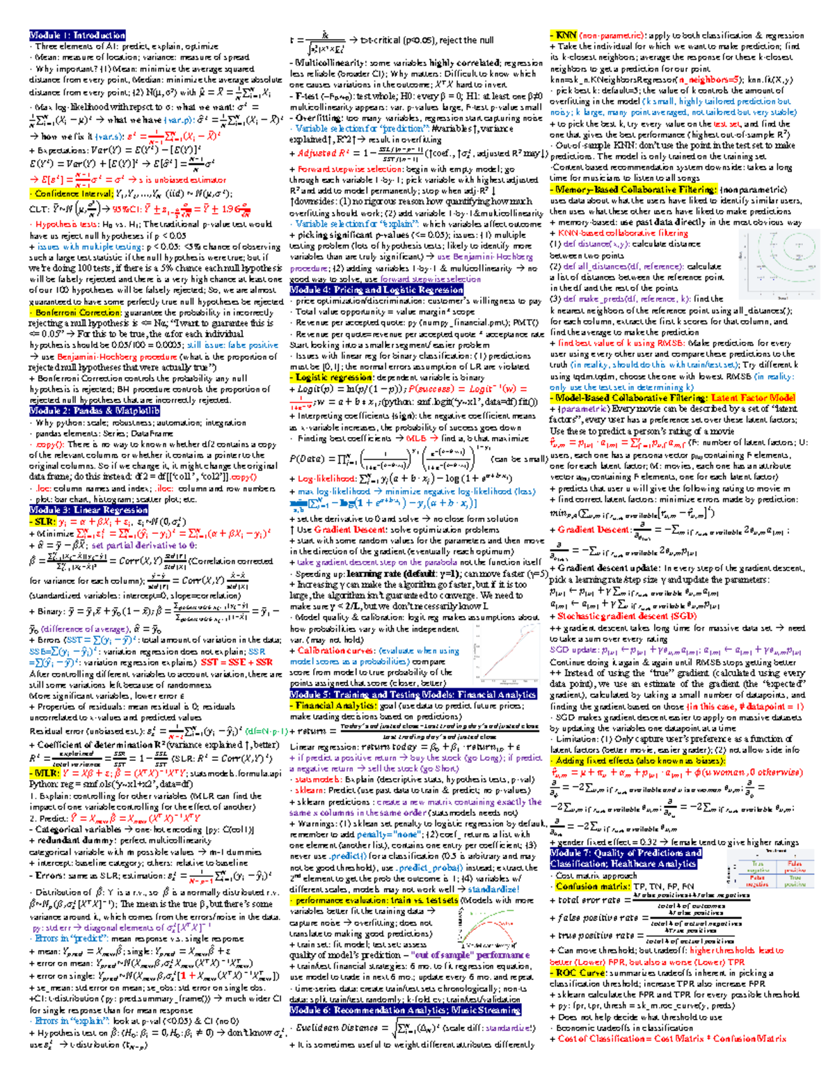 BA cheatsheet final ver - Module 1: Introduction Three elements of AI ...