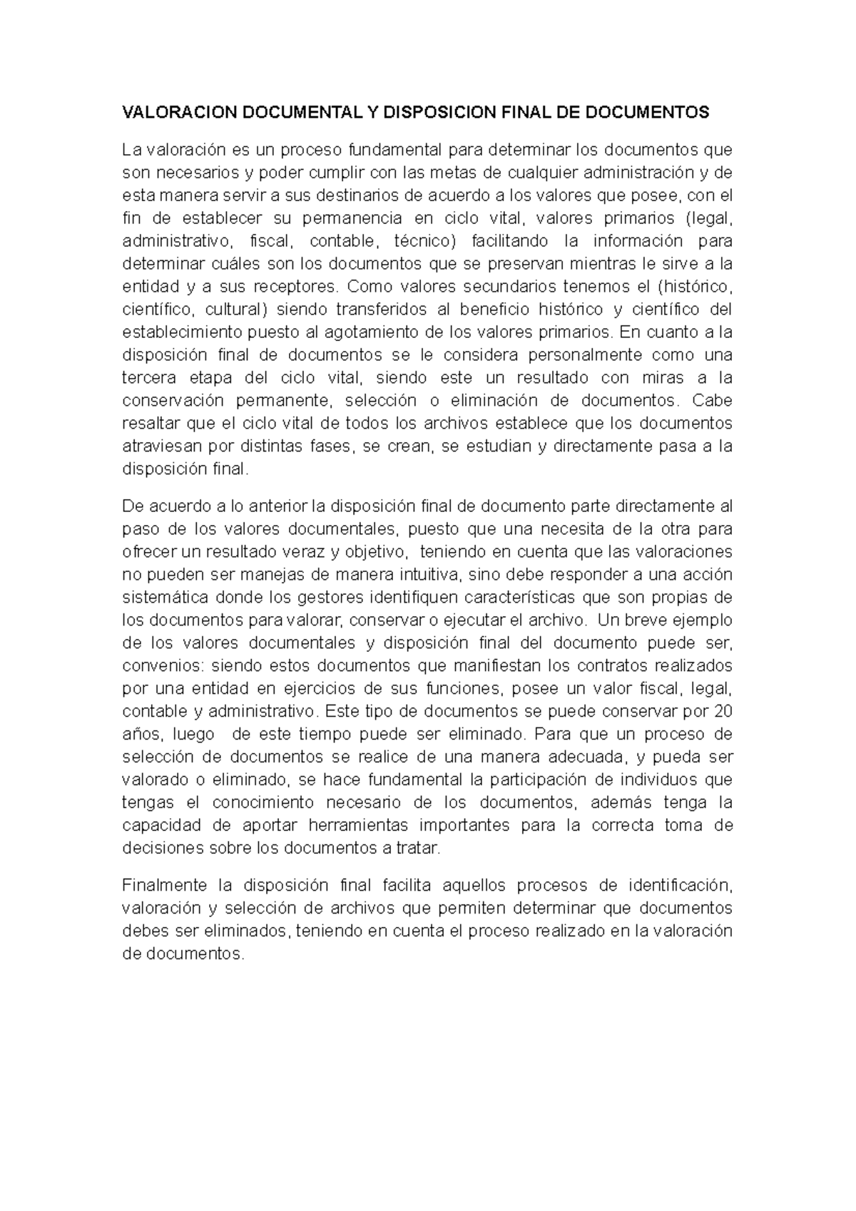 Yaneidy - hola si - VALORACION DOCUMENTAL Y DISPOSICION FINAL DE ...