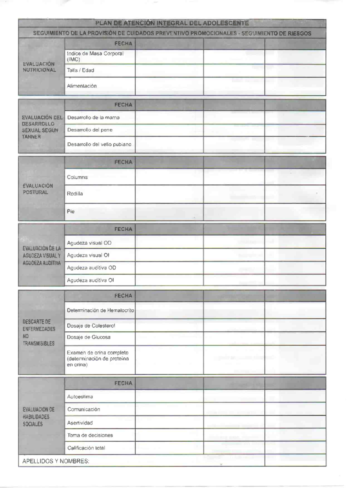 Historia Clinica DEL Adolescente HBT - Ocred - PLAN DE ATENCION ...