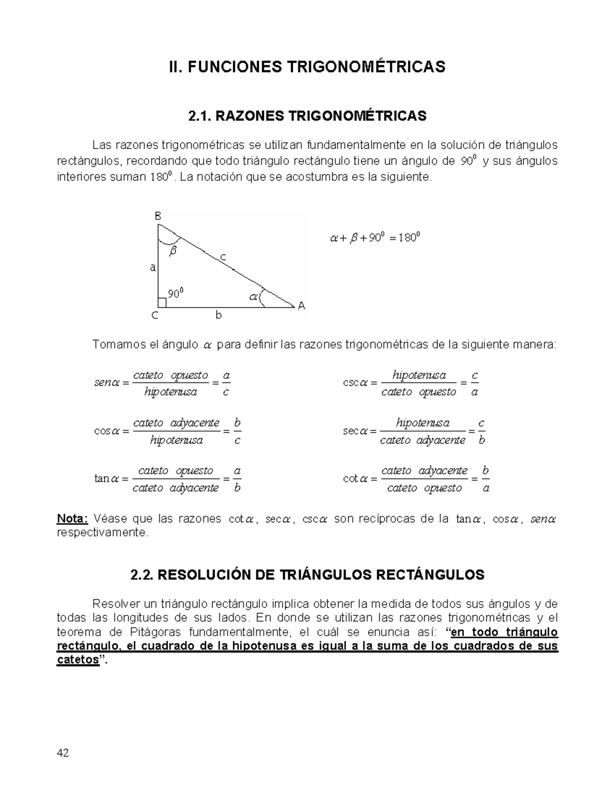 Trigonometria - para matemática - II. FUNCIONES TRIGONOM.. 2. RAZONES ...