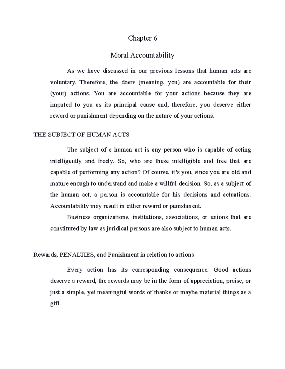 Moral Accountability in Ethics - Chapter 6 Moral Accountability As we ...