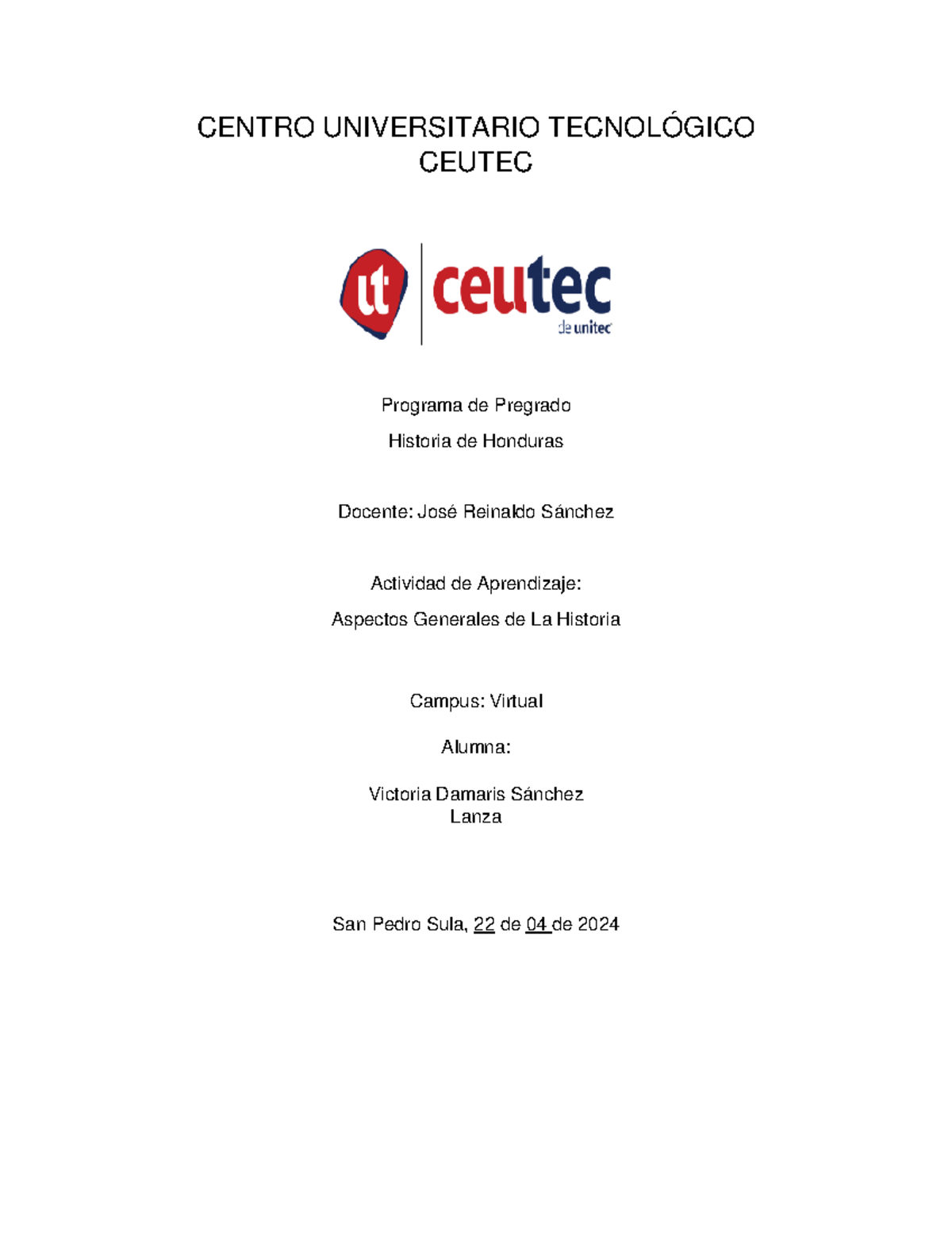 Tarea 1 H - CENTRO UNIVERSITARIO TECNOLÓGICO CEUTEC Programa de ...