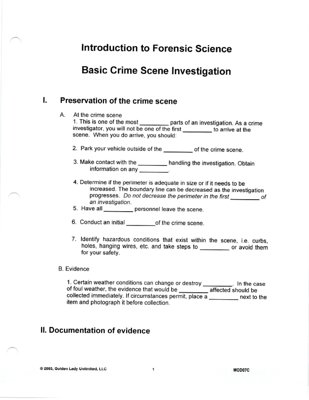Basic Crime Scene Investigation note packet - Introduction to Forensic ...