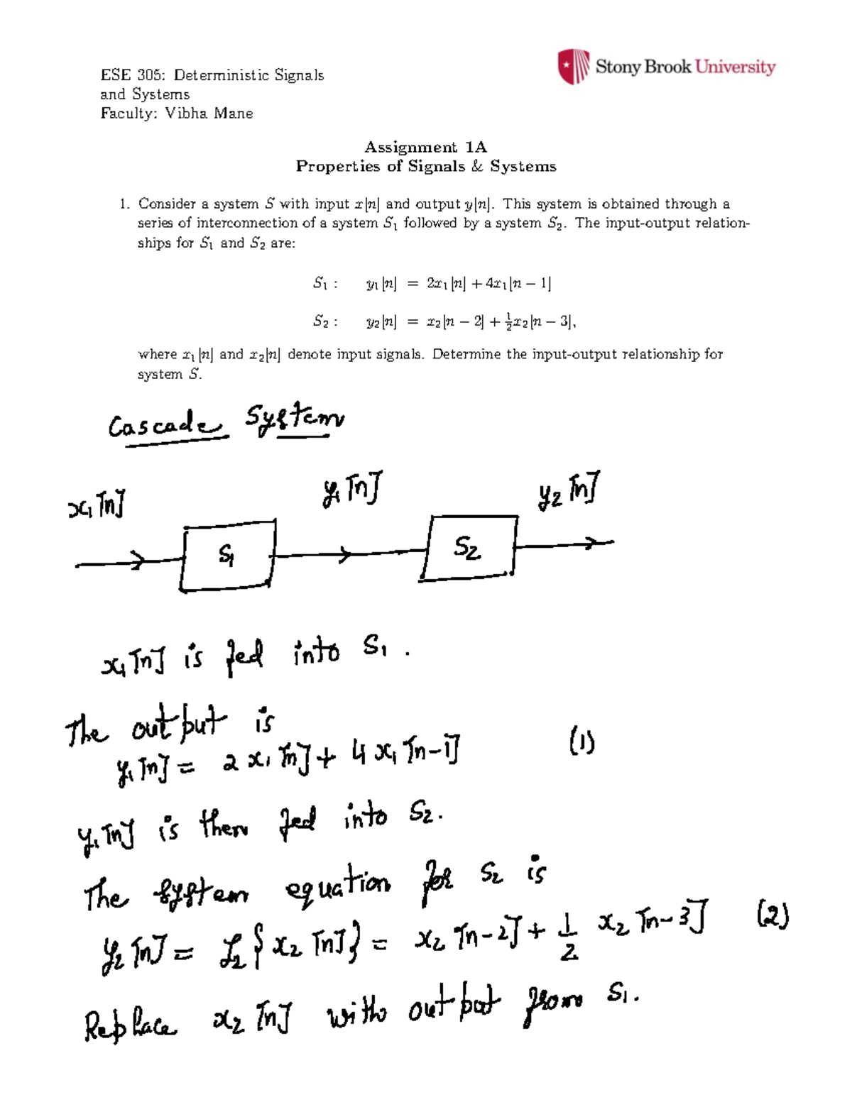 Assignment 1ASolution - ESE 305: Deterministic Signals and Systems Faculty: Vibha Mane ...