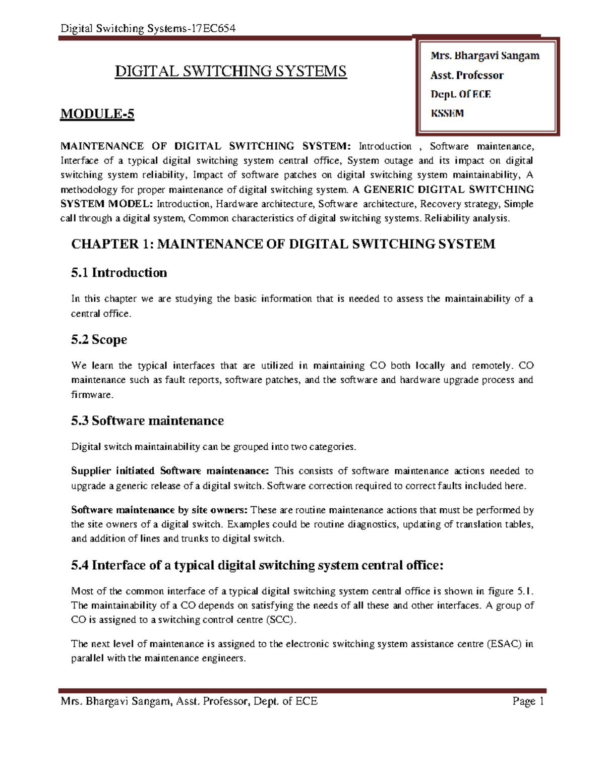 Dss Module 5 - Class notes of Digital switching system - DIGITAL ...
