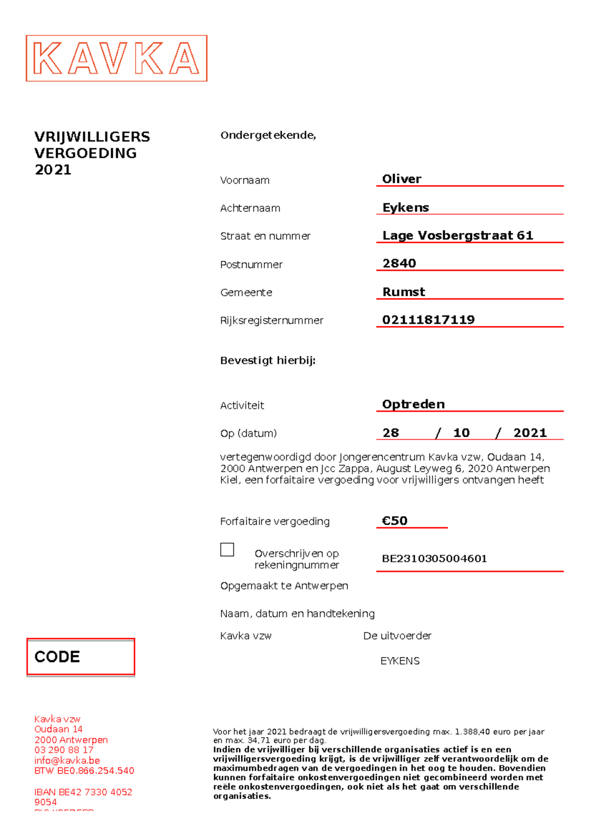 Vrijwilligersvergoeding nogmaals bewerkt - VRIJWILLIGERS VERGOEDING ...