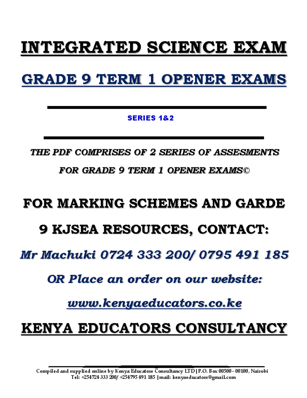INT SCI Grade 9 TERM 1 Opener Exams S1&2 - Compiled and supplied online ...