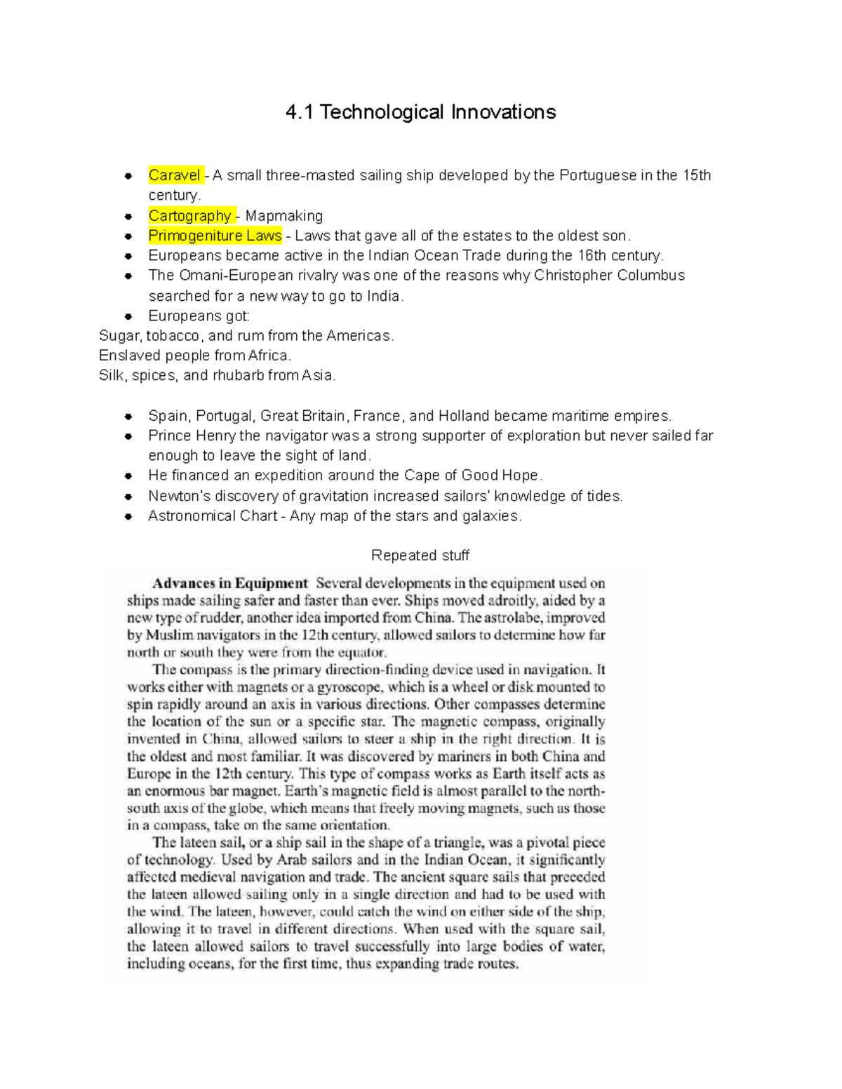 Unit 4 APWH Notes - 4 Technological Innovations Caravel - A small three ...