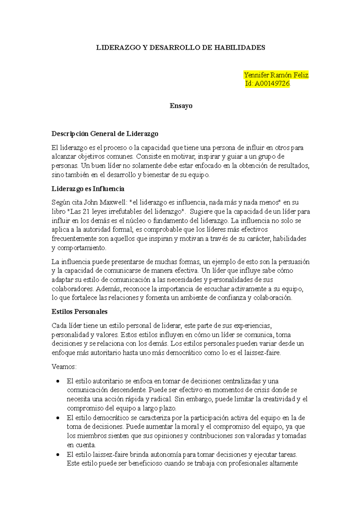 actividad 1 unidad 3 - LIDERAZGO Y DESARROLLO DE HABILIDADES Yennifer ...