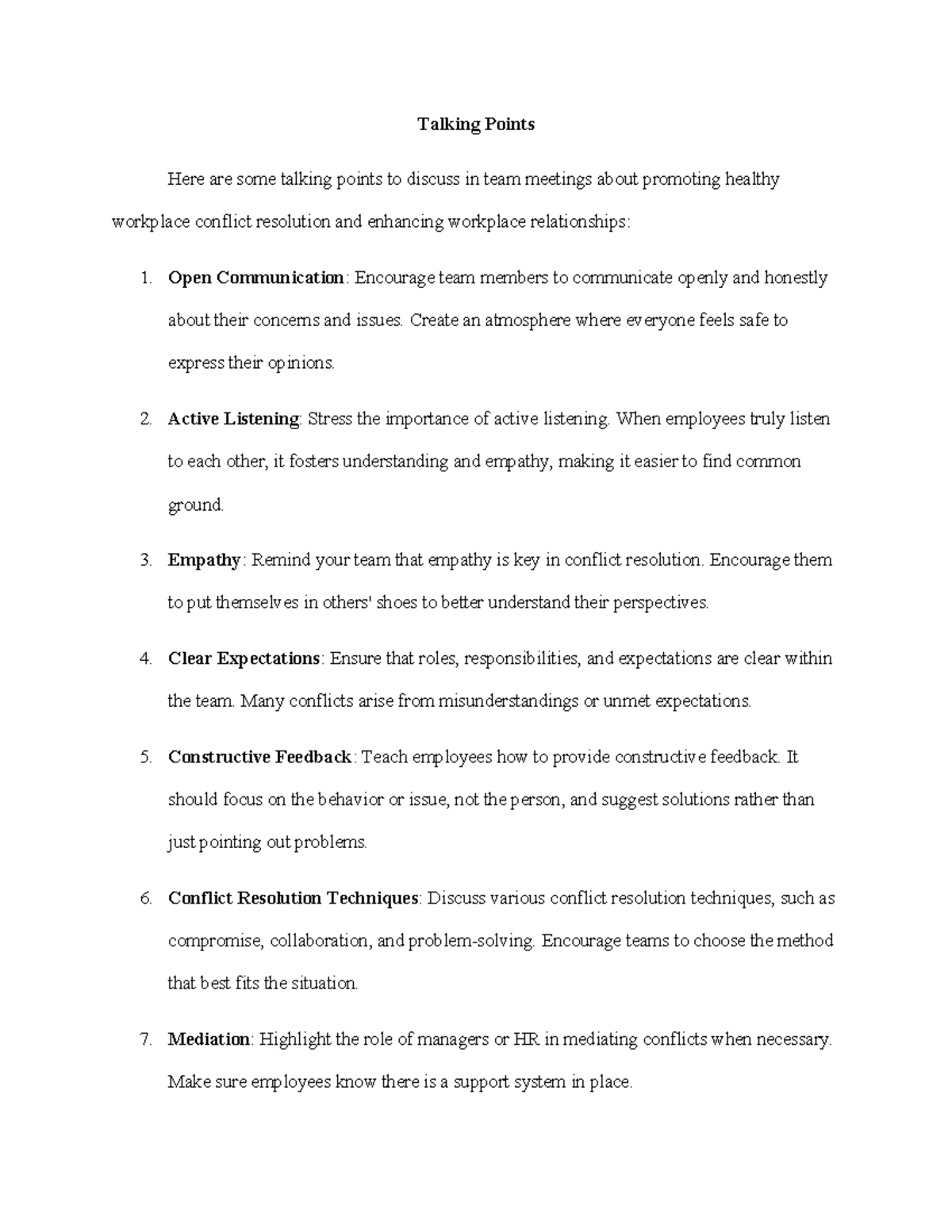 Talking Points COM 457 - A assignment - Talking Points Here are some ...