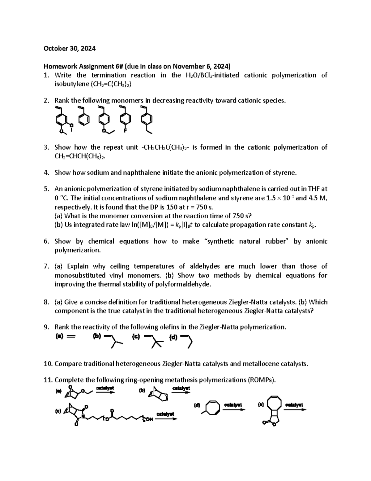 Homework #6-2024-1030 - October 30 , 202 4 Homework Assignment 6 # (due ...