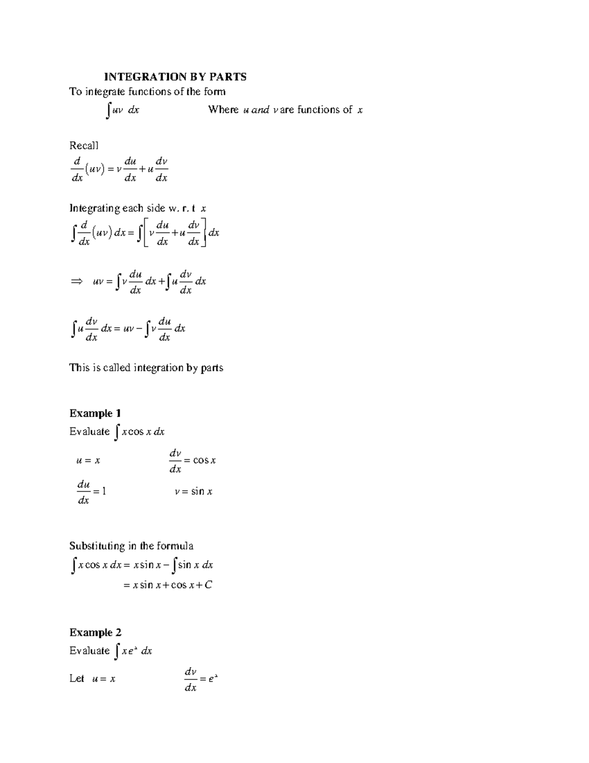 Integration By Parts & By Partial Fractions - INTEGRATION BY PARTS To ...