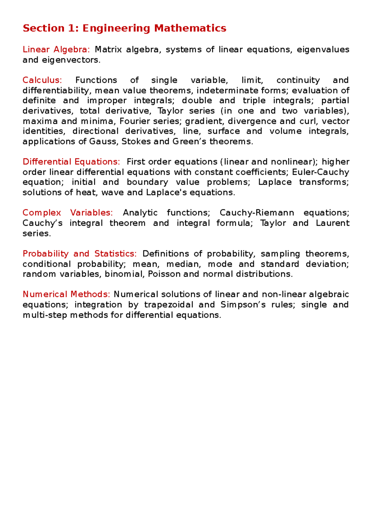GATE ME Engineering Mathematics - Section 1: Engineering Mathematics Linear Algebra: Matrix ...
