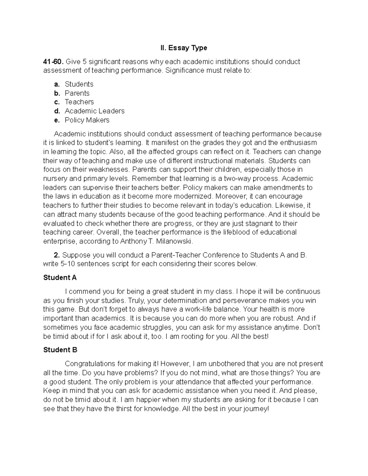AFL2 Midterm EXAM Essay TYPE - II. Essay Type 41-60. Give 5 significant ...