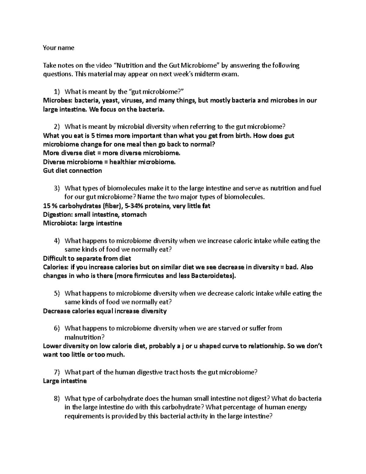 BIO 106 microbiom worksheet - Your name Take notes on the video ...