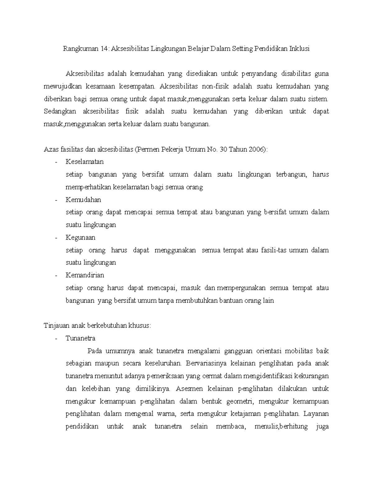 Aksesibilitas Lingkungan Belajar Dalam Setting Pendidikan Inklusi ...