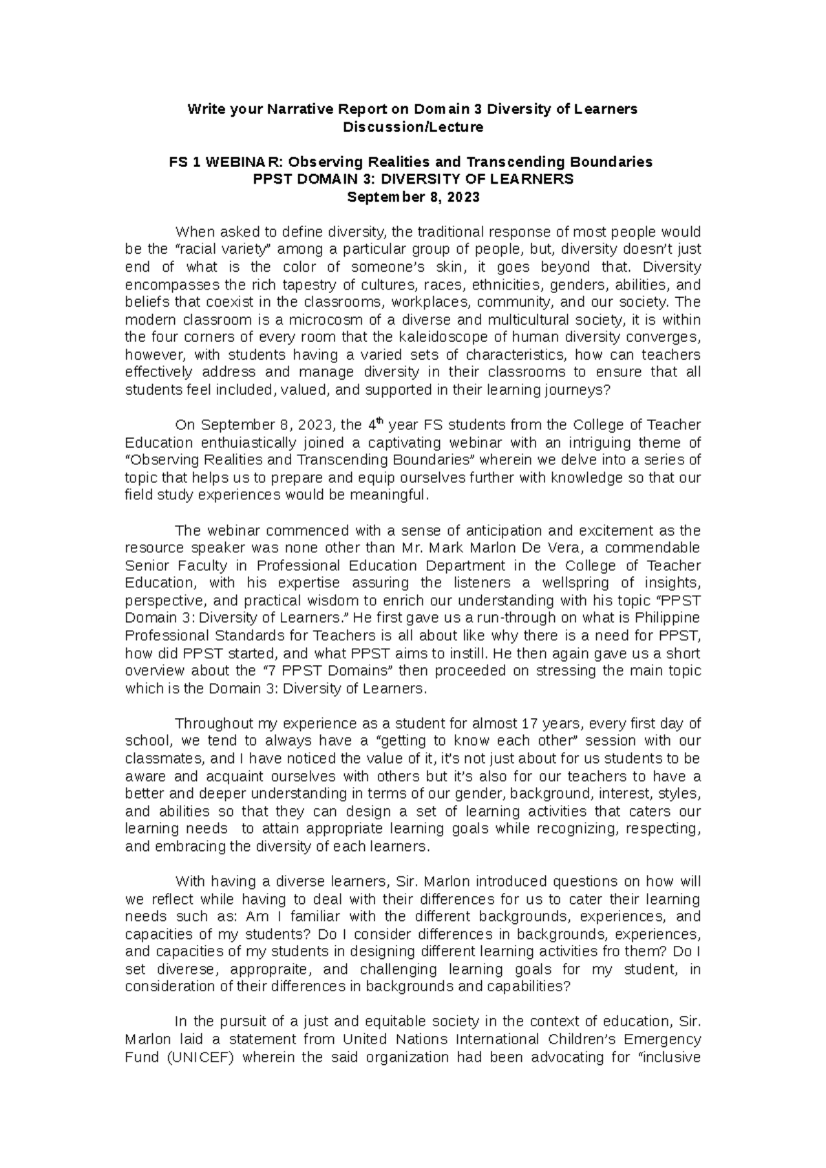 FS1 Webinar Narrative - narraive - Write your Narrative Report on ...