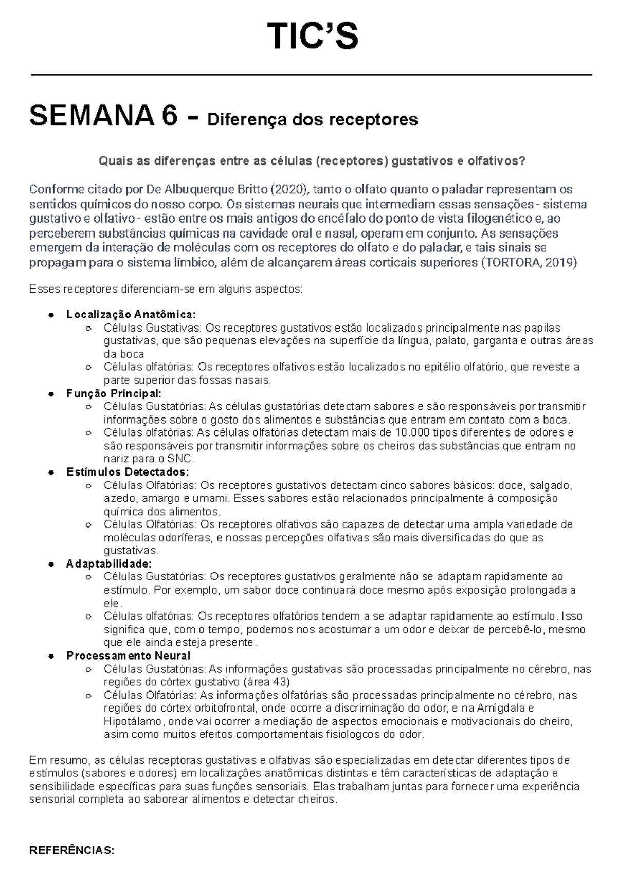 TICS 6 - Diferença dos receptores - TIC’S - Studocu