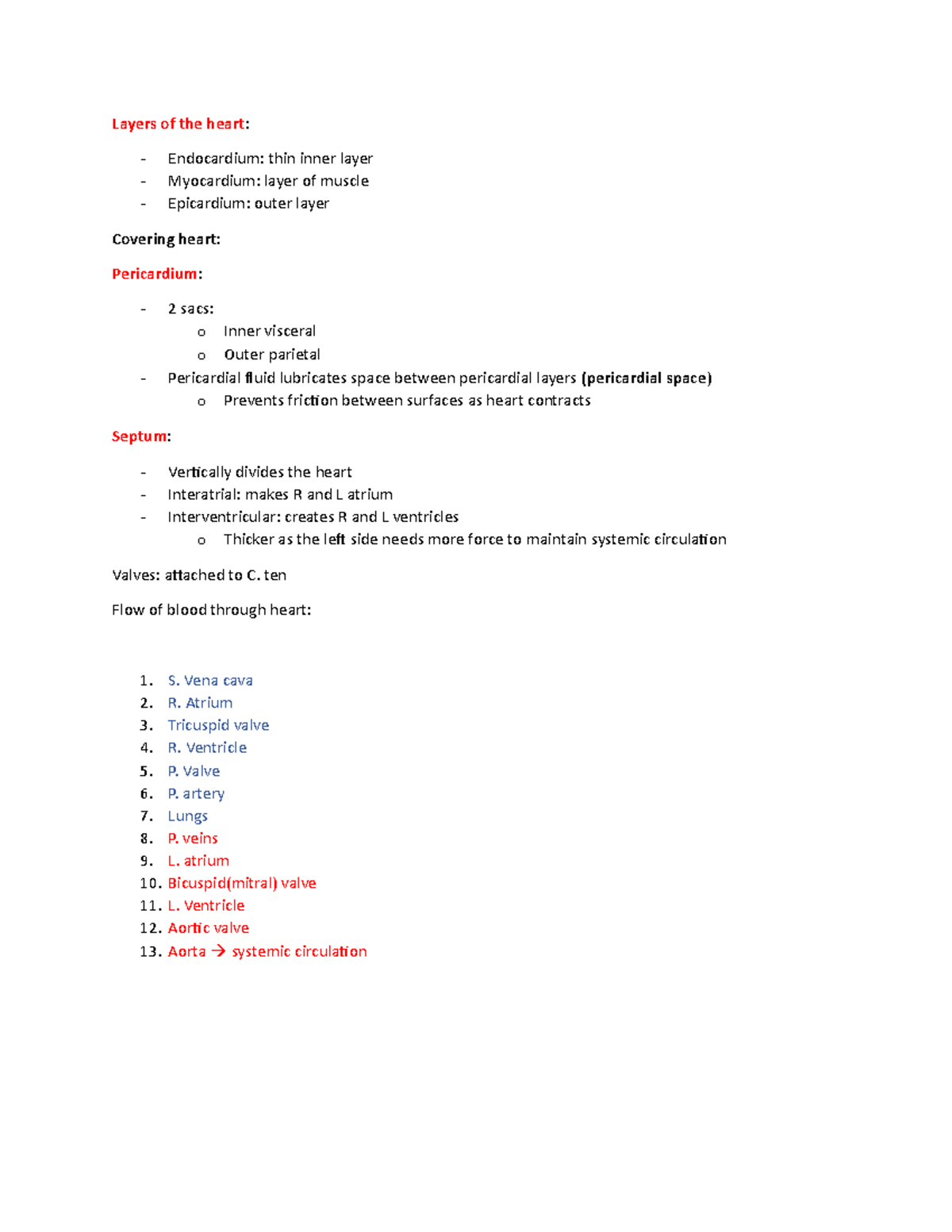 Heart a+p - notes - Layers of the heart: - Endocardium: thin inner ...