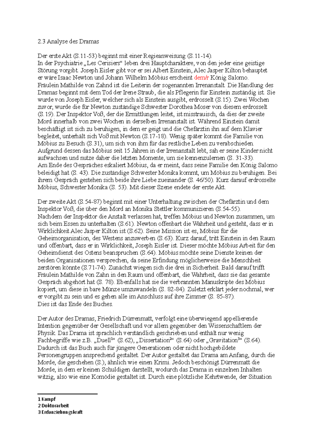 Analyse erster Akt - Zusammenfassung des ersten Akts. - Die Physiker ...