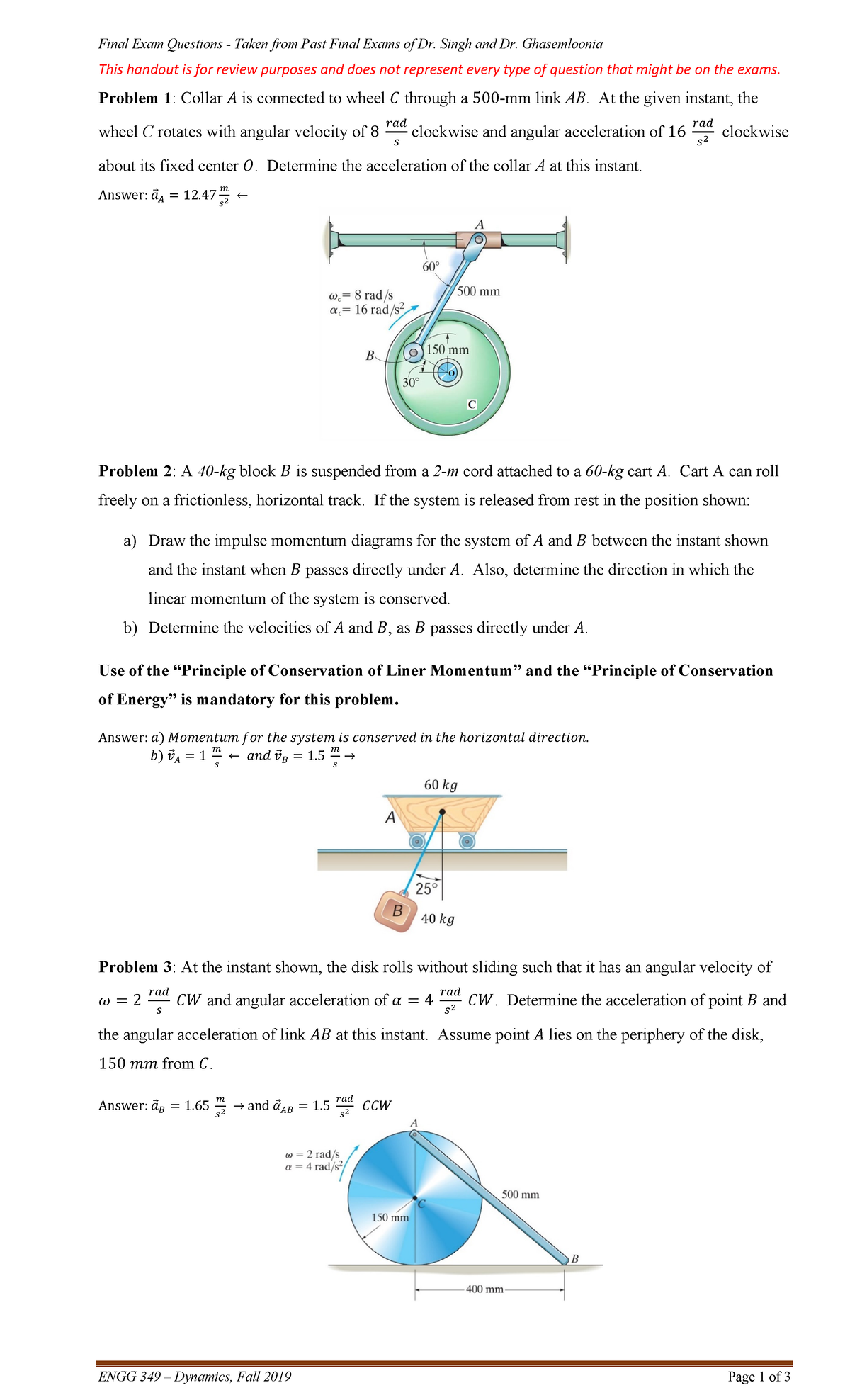 Sample Final Exam Questions - Final Exam Questions - Taken from Past ...