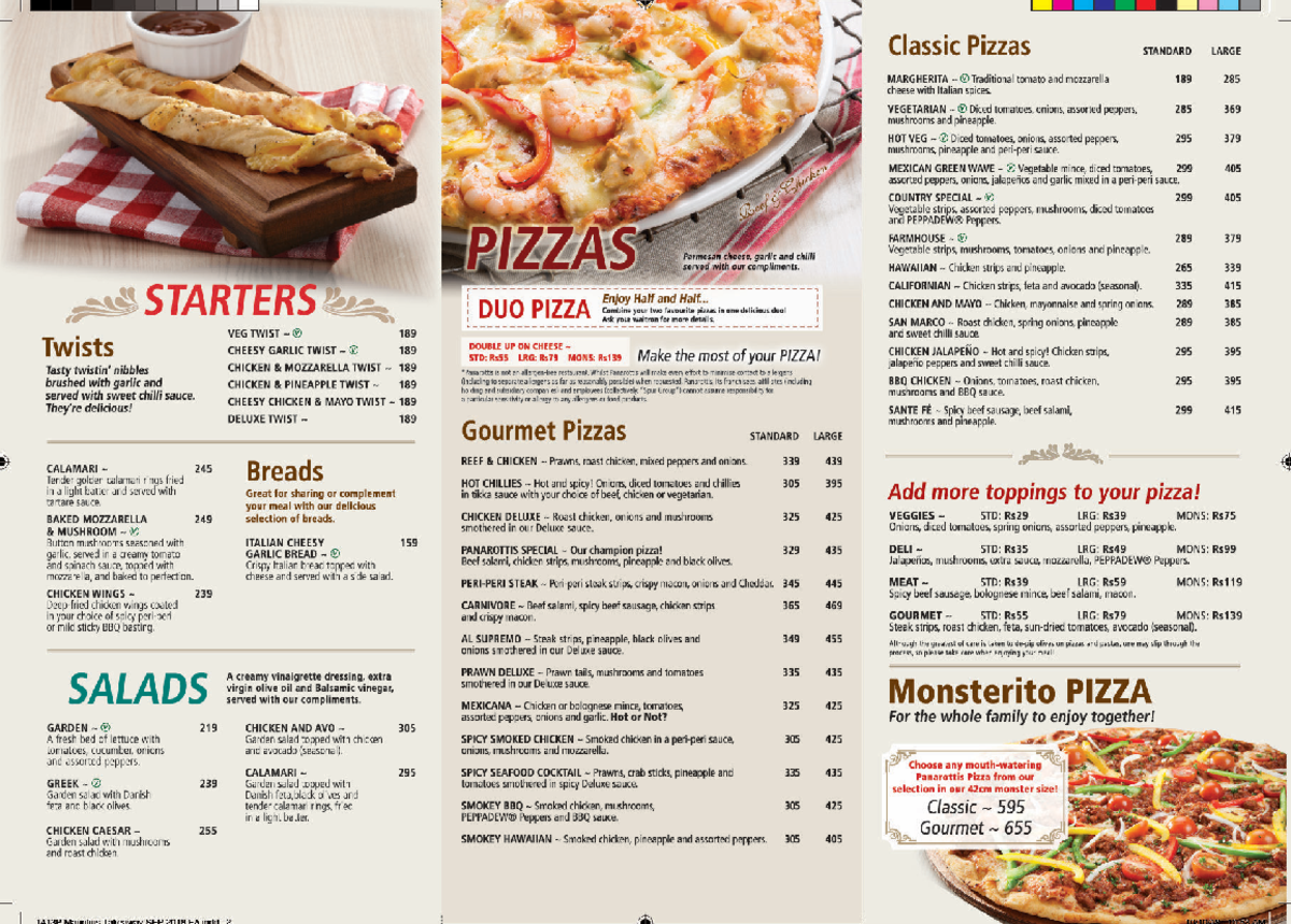 Panarottis-restaurant-menu - Classic Pizzas STANDARD LARGE MARGHERITA ...