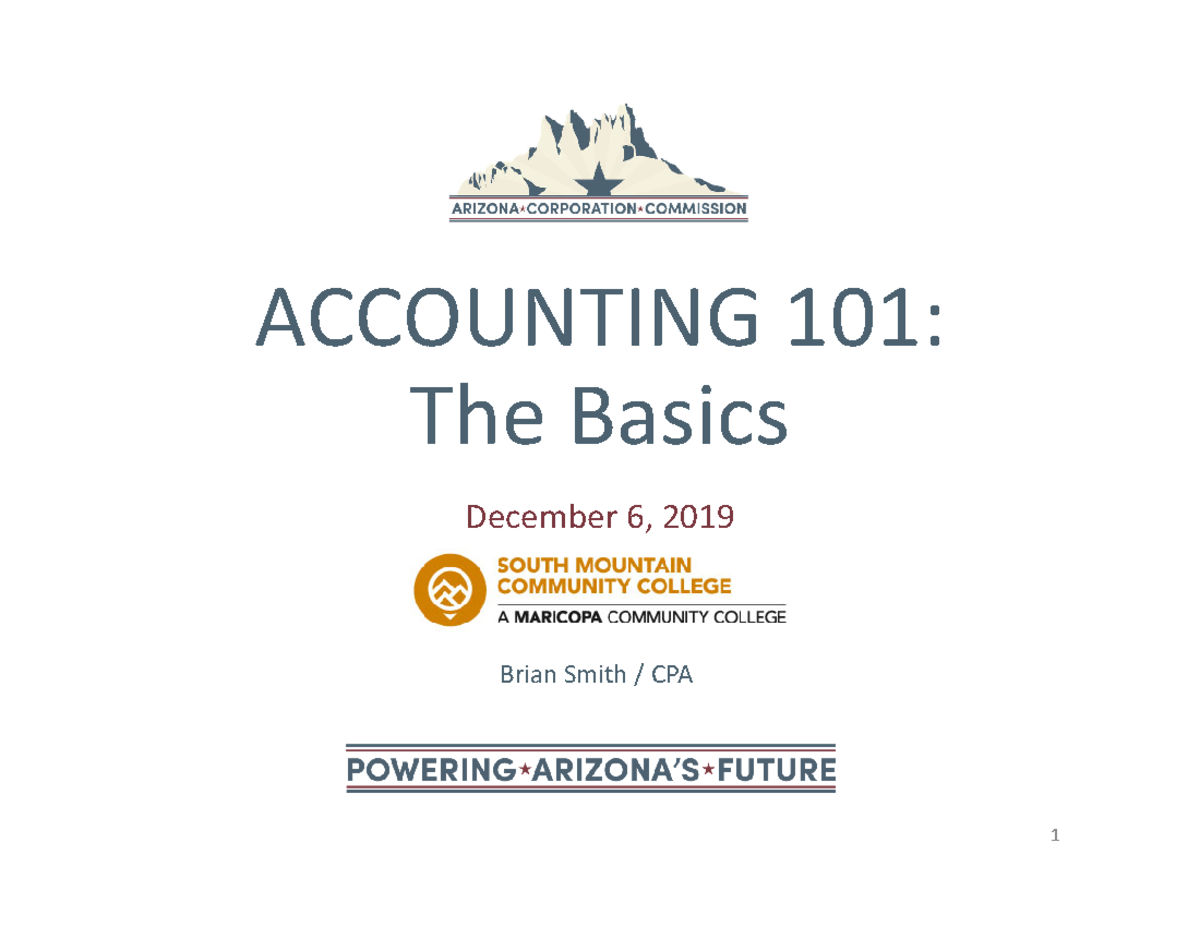 02 lecture two accounting 101 - ACCOUNTING 101: The Basics December 6 ...