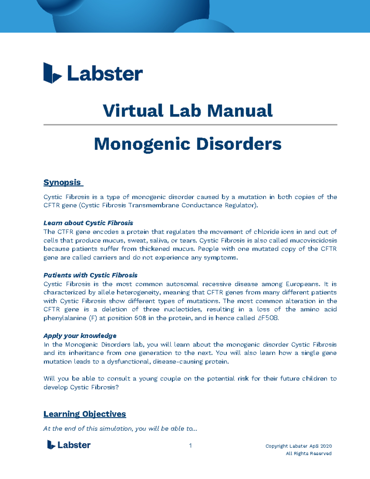 MDL Monogenic Disorders Lab Manual - Virtual Lab Manual Monogenic Disorders Synopsis Cystic ...
