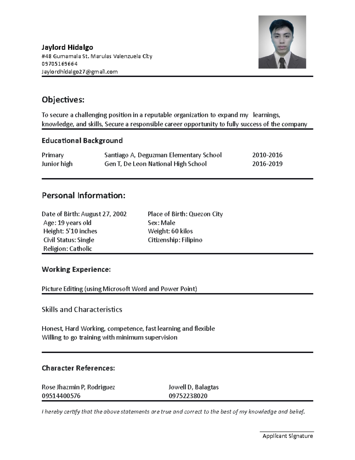 Jaylord CV - rubrics - Jaylord Hidalgo #48 Gumamala St. Marulas ...