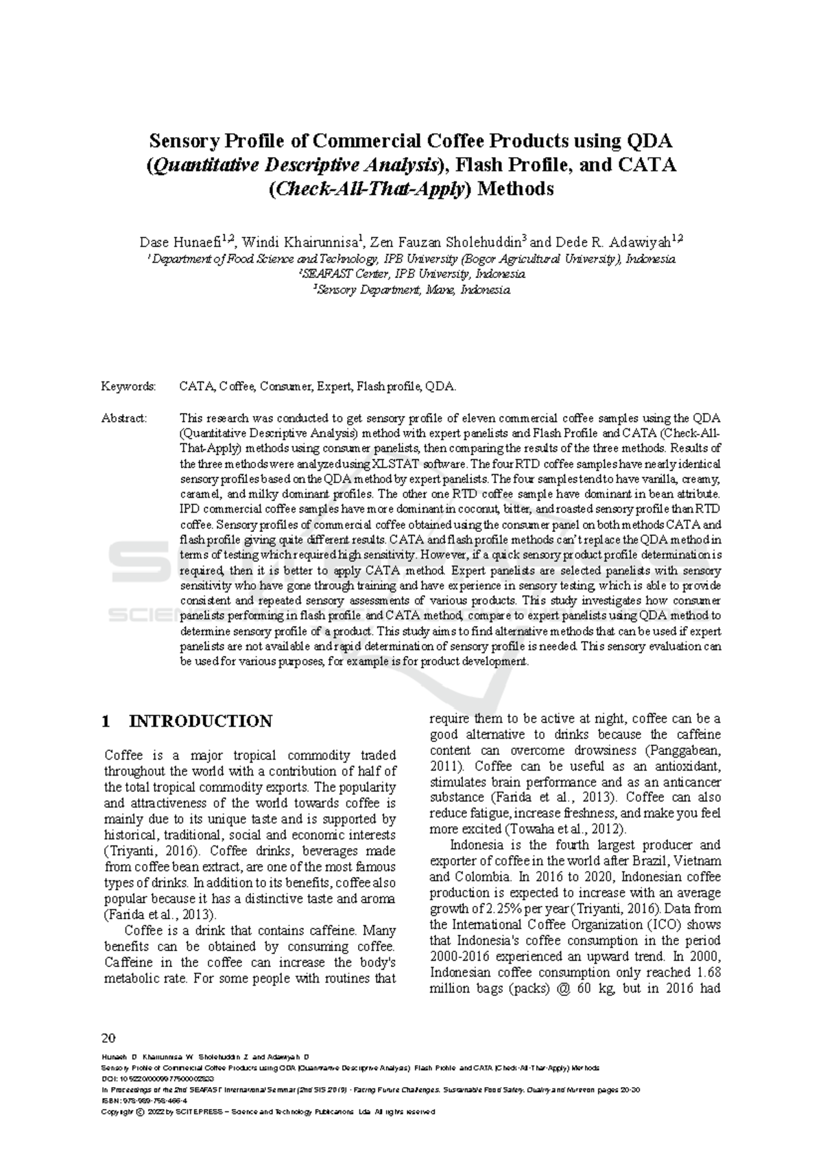 Sensory Evaluation QDA - Sensory Profile of Commercial Coffee Products ...