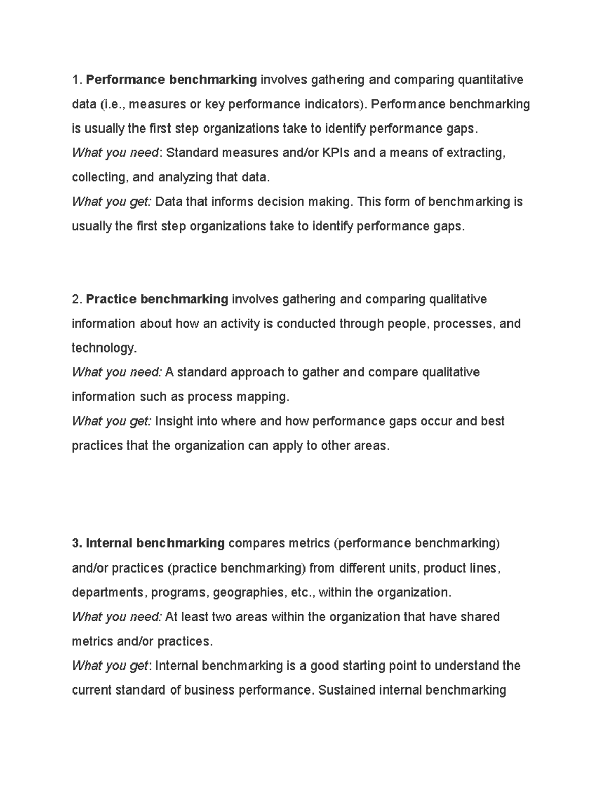 Four Types of Benchmarking - Performance benchmarking involves gathering and comparing ...